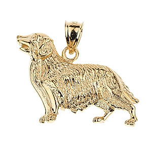 Sideways Crosses Polished 14k Yellow Gold Golden Retriever Dog Pendant Necklace, 22"