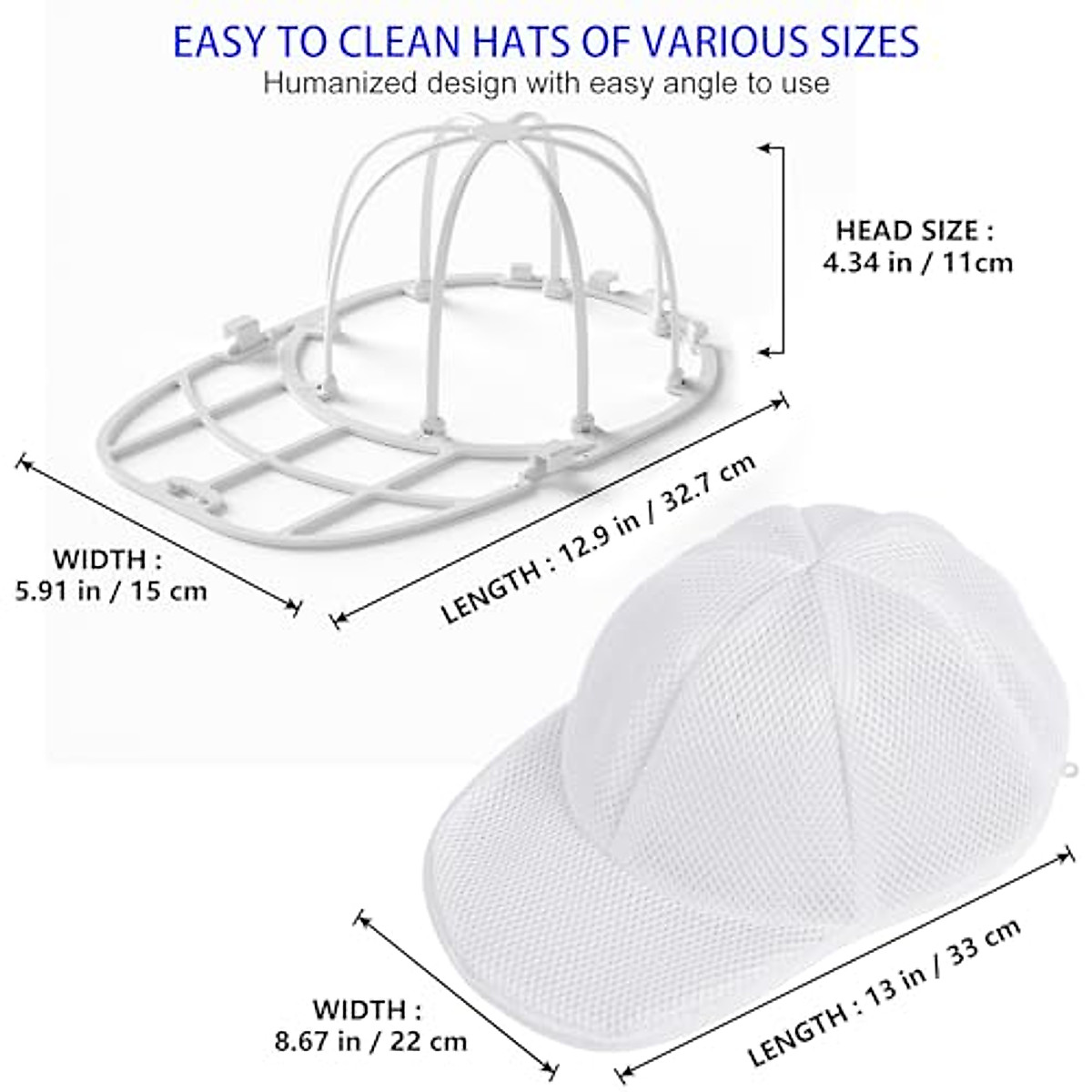Hat Washer Cage Hat Cleaner Hat Washer for Baseball Caps for Washing Machine or Dishwasher for Flat & Curved Hats, White (2-Pack)