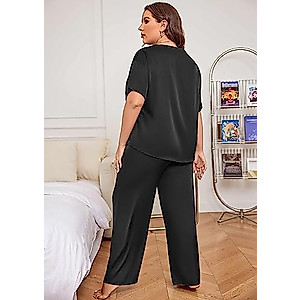 Ekouaer Womens Plus Size Silk Pajama for Women Silk Satin Set Two Piece Short Sleeve Sleepwear Pajamas 3x Sleepwear for Women Plus Size Black 22W