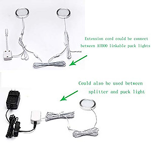 AIBOO Extension Cables 9.84FT LED Under Cabinet Puck Lighting, 2-Pin Male and Female Cable Connector Extension Cords for LED Puck Lights with White Cords (6 Pack)