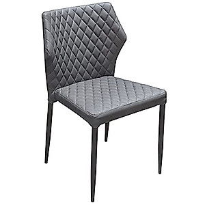 Nova Lifestyle Milo 4-Pack Dining Chairs in Grey Diamond Tufted Leatherette with Black Powder Coat Legs