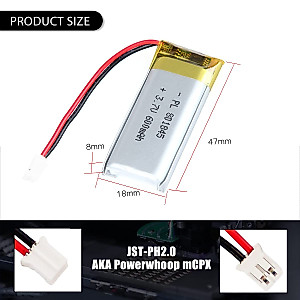 AKZYTUE 3.7V 600mAh 801845 Lipo Battery Rechargeable Lithium Polymer ion Battery Pack with JST Connector