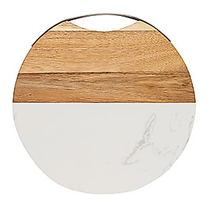 C.R Gibson QSBW-24018 Marble and Wood Charcuterie Board Serving Tray, 11.8'' D, Multicolor