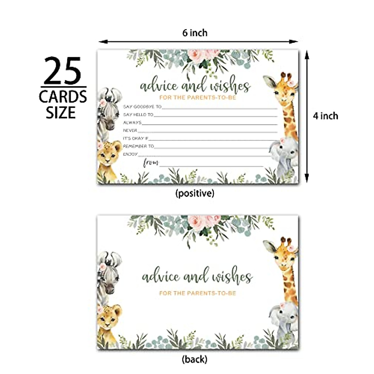 Yuansail Jungle Animals Advice And Wishes Cards For The Parents-To-Be, Baby Advice Cards For New Parents, Baby Shower Party Game,Decorations Party Supply，25 Cards(bb002-JYK 005)