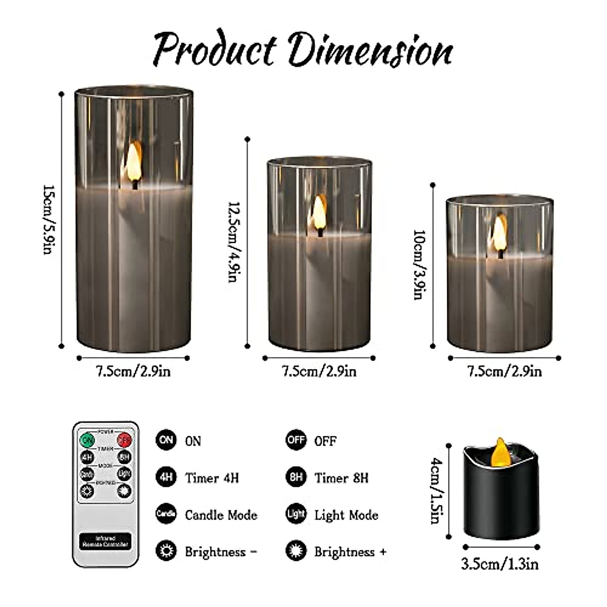 FFG Led Candles with Remote and Timer Set of 6, Flickering Flameless Battery Operated Pillar Candles for Christmas, Indoor and Outdoor Use, Black