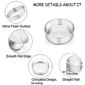 TeamFar 6 Inch Cake Pan, 6 Pcs Cake Pan Set Round Baking Pan Stainless Steel for Baking Steaming Serving, Fit in Oven Pressure Cooker Air Fryer, Healthy & Heavy Duty, Easy Clean & Dishwasher Safe