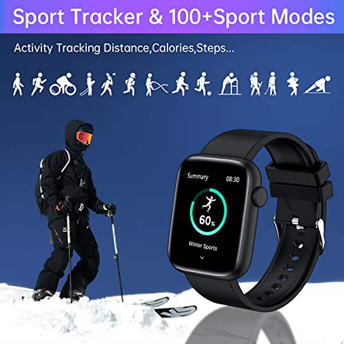 Smart Watch, 1.9" Full Touch Screen Smart Watch for Android & iOS Phones with Heart Rate & Blood Oxygen Monitor, 123 Sport Modes，Voice Assistant, Fitness Smart Watch for Women Men