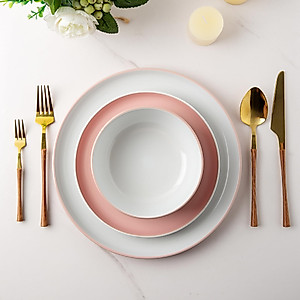 GBHOME Ceramic Dinnerware Sets,Double Color Glaze Plates and Bowls Set,Highly Chip and Crack Resistant | Dishwasher & Microwave Safe | Round Dishes Set Service for 4 (12pc)