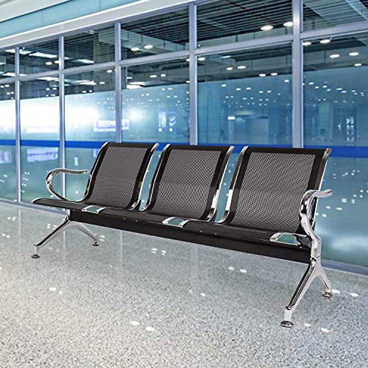 Kinsutie Waiting Room Chair with Arms 3-Seat Airport Reception Bench for Business Hospital Market, Black