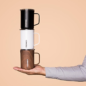 Corkcicle Triple Insulated Coffee Mug with Lid and Handle, Black, 16 oz – Stainless Steel Travel Mug Keeps Beverages Hot for 3+ Hours – Non-Slip, Easy-Grip, Spill-Resistant Tumbler