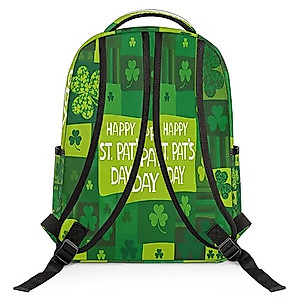 bisibuy Plaid Happy St Patricks Day Shamrock Travel Laptop Backpack, 16.1 Inches Computer Backpack, Durable Water-Repellent Travel Backpack for Business College Women Men Gift