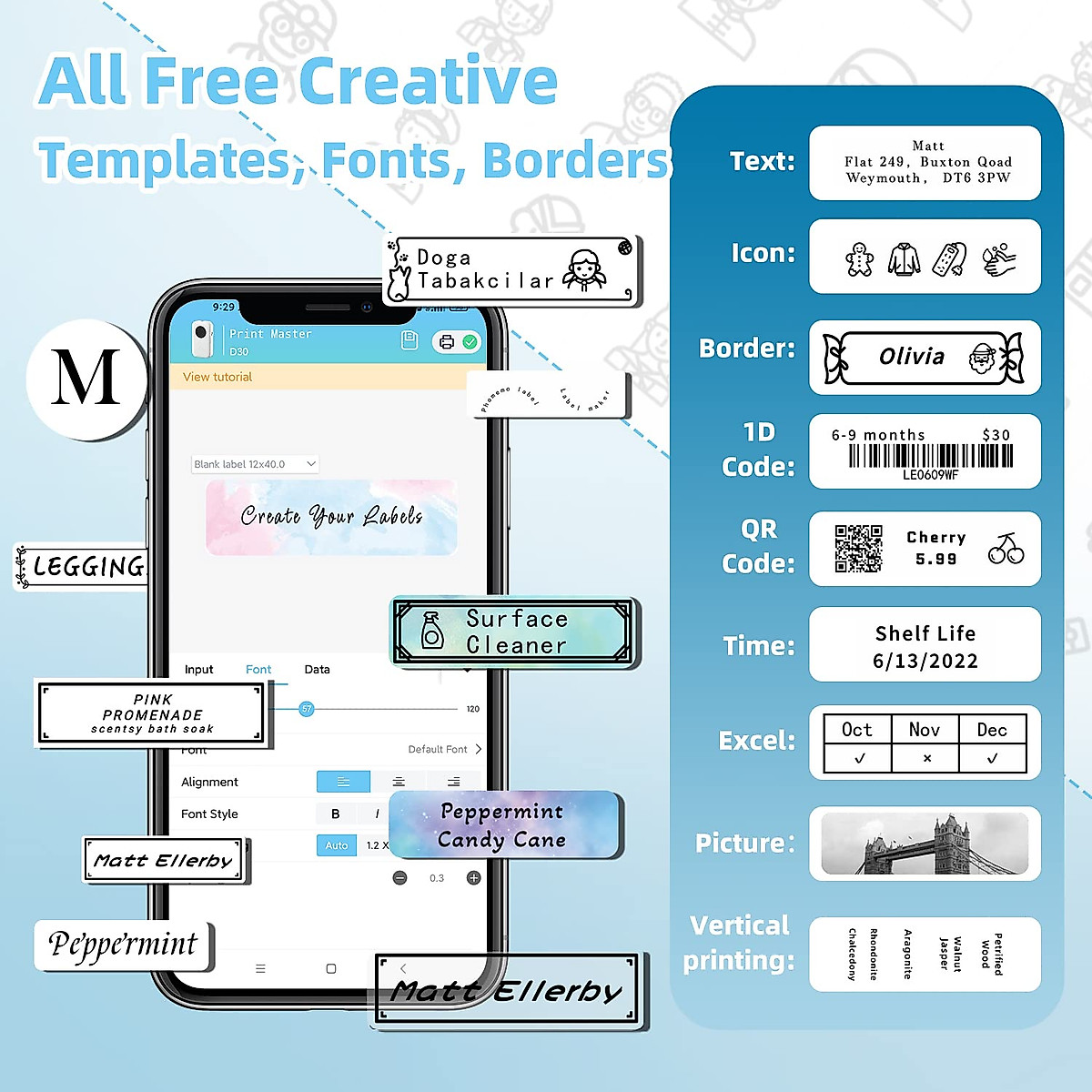 Phomemo D30 Label Maker Machine with Tape, Mini Bluetooth Label Printer for Labeling, Organizing,Great for Home Office School