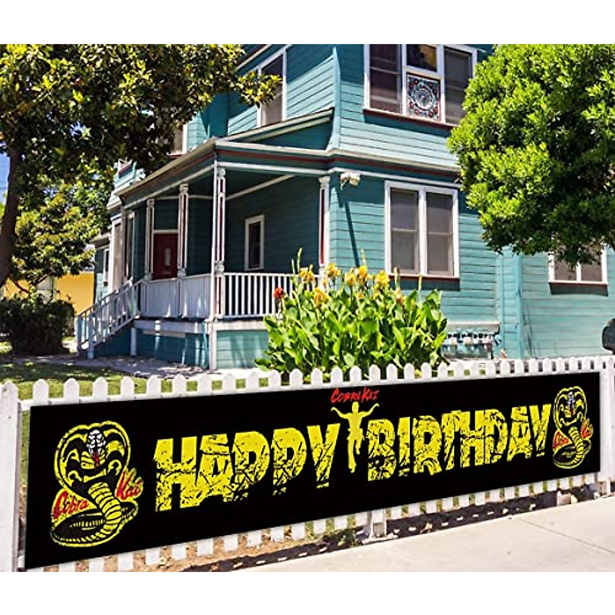 TUTA Large Cobra Kai Happy Birthday Banner | Cobra Kai Birthday Party Supplies Decorations | TV Show Cobra Kai Party Supplies - 9.8 x 1.6FT, Large (Pack of 1)