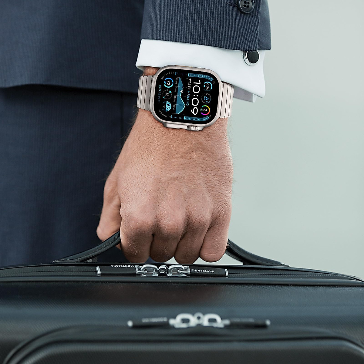 CHANCHY Stainless Steel Band for Apple Watch Ultra/Ultra 2 Link Bracelet 49mm 46mm 44mm 45mm, Metal Strap with Folding Clasp for Apple Watch Series 10 9 8 7 6 5 4 SE (Titanium, 49mm 46mm 45mm 44mm)