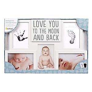 Pearhead Love You to the Moon and Back Collage Baby Frame, Gender-Neutral Baby Nursery Décor for New and Expecting Parents, Baby Keepsake Frame, White