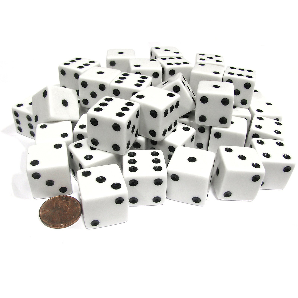 Koplow Games Set of 50 Large 19mm D6 Opaque Dice (Over 1 Pound of Dice) - White w/Black Pip