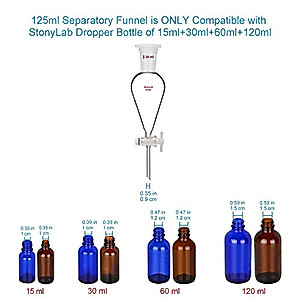 stonylab Borosilicate Glass 125 ml Heavy Wall Conical Separatory Funnel with 19/26 Joints and PTFE Stopcock, 125 ml