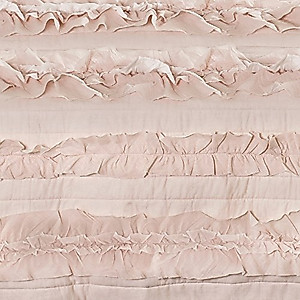 Lush Décor Belle 3 Piece Ruffled Quilt - Pink Blush - Full/Queen Quilt Set