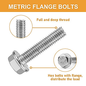 M6-1.0 x 12/16/20/25/30mm Flanged Hex Head Bolts, VIGURE 135PCS M6 Flange Hexagon Screws Serrated Flange Nuts Washers, Stainless Steel 18-8 (304), DIN 6921