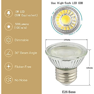 PAR16 LED Bulb Short Neck Recessed Spotlight, 5W (50W Equivalent) Curio Cabinet Light Bulb, 500 Lumens Dimmable China Cabinet Light Bulbs, Small Light Bulbs 2700K Warm White (Pack of 6)