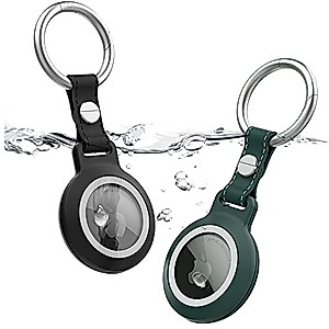 [2 Pack] SZJCLTD Waterproof Airtag Keychain for Apple Airtag, Full-Body Protective Airtag Holder, Airtag Dog Collar Holder, Airtag Case for GPS Tracker Air Tag (Black+Green)