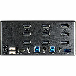 StarTech.com 2 Port Triple Monitor DisplayPort KVM Switch - 4K 60Hz UHD HDR - Desktop DP 1.2 KVM with 2 Port USB 3.0 Hub (5Gbps) & 4X USB 2.0 HID Ports, Audio - Hotkey Switching - TAA (SV231TDPU34K)