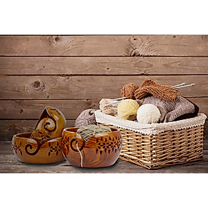 Nagina International Rosewood Crafted Wooden Yarn Storage Bowl With Carved Holes & Drills | Knitting Crochet Accessories (Set)