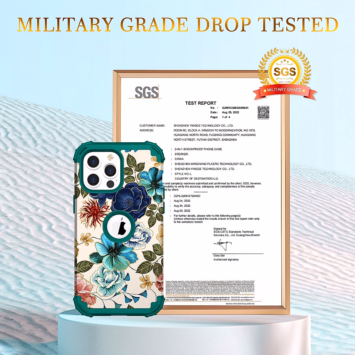 Hocase for iPhone 13 Pro Max Case, Heavy Duty Shockproof Protection Soft Silicone Rubber Bumper+Hard Plastic Hybrid Protective Case for iPhone 13 Pro Max (6.7") 2021 - Teal Flowers