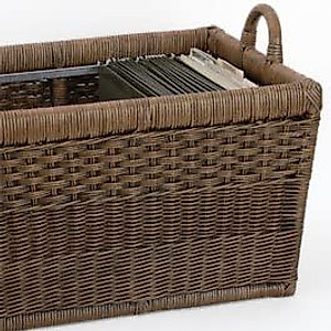 The Basket Lady Lift-Off Lid Wicker Storage Basket, Medium, 20 in L x 15 in W x 14 in H, Antique Walnut Brown