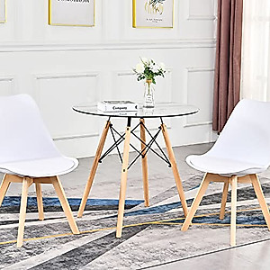 Round Glass Dining Table Small Kitchen Table Modern Circle Dining Room Table 32" with Wood Legs for Dinner Small Spaces Clear