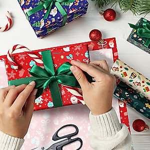 EverMerry Christmas Wrapping Paper Set, Neutral Wrapping Paper (6 Sheets 29 in. x 41 in.) Blue, Green, Beige, Red for Packaging & Christmas & Birthday