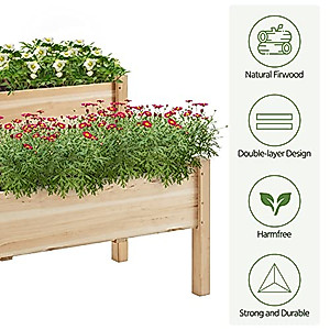 Yaheetech Wooden Raised Garden Bed 2 Tiers Elevated Planter Grow Box for Herb with Legs & Drainage Holes, 47x41x30in