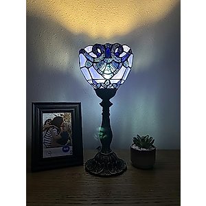 enjoy decor lamps Tiffany Mini Torch Table Lamp Blue Baroque Style Lavender Stained Glass Included LED Bulb Vintage for Living Room Dining Room Bedroom Bedside Office Hotel H15*W6 in