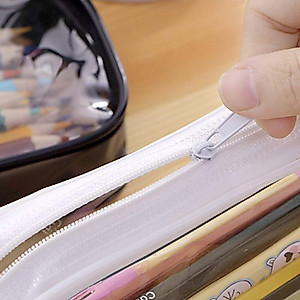 2pcs Clear PVC Zipper Pencil Bag Toiletries Exam Pen Pencil Pouch Case Travel Luggage Make up Cosmetic Bag (Black and White)