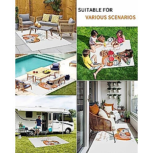 Outdoor Rug Pumpkin Space Fall Harvest Thanksgiving Autumn Leaf Orange Area Rug, Easy Cleaning Waterproof Outdoor Plastic Straw Rug for Patio Decor Backyard Deck Picnic Camping Living Room, 4x6 Feet