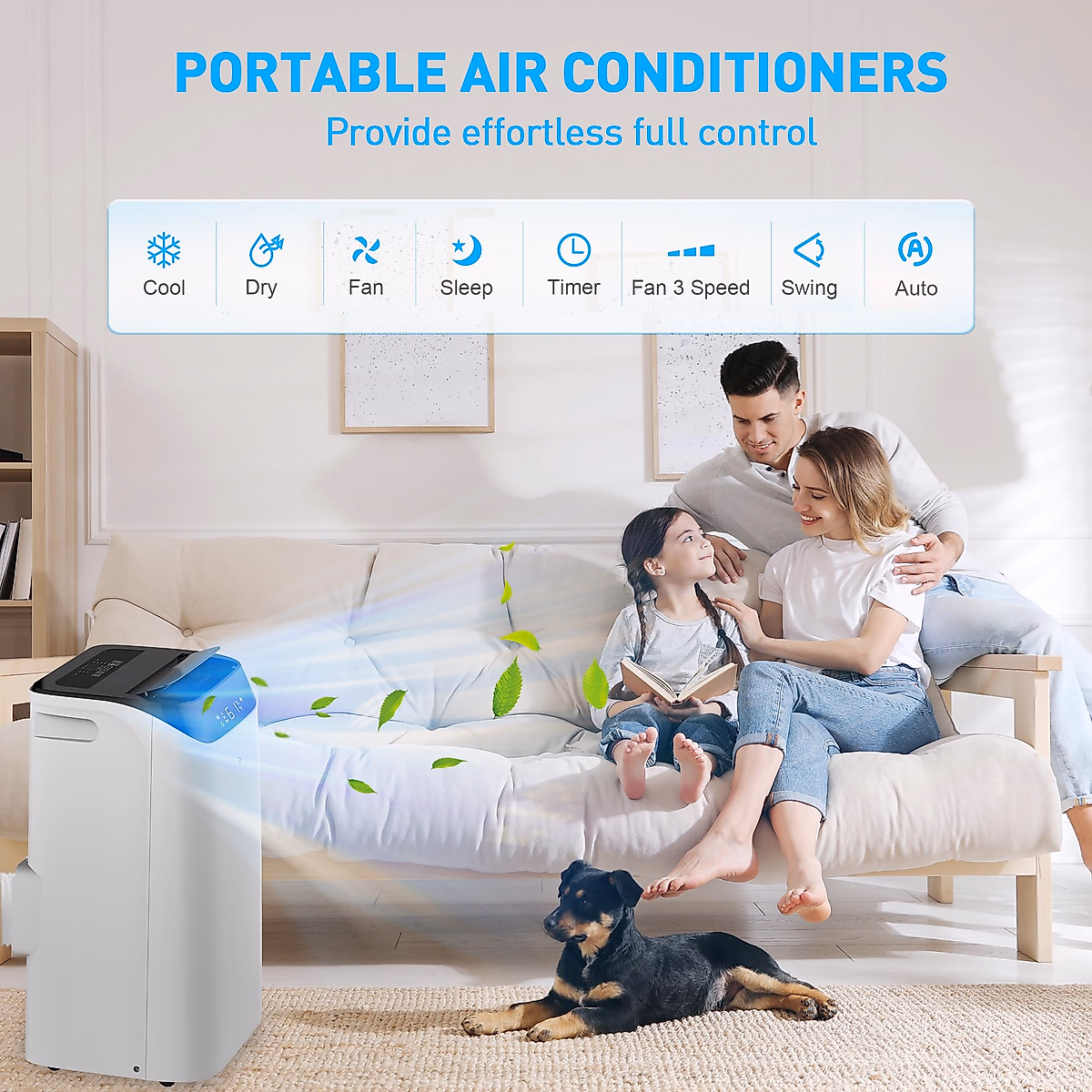 12,000 BTU Portable Air Conditioner Cools Up to 500 Sq.Ft, 3-IN-1 Energy Efficient Portable AC Unit with Remote Control & Installation Kits for Large Room, Campervan, Office, Temporary Space