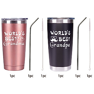 EBE EmmasbyEmma Stainless Steel Grandparents Gift Set, 20 oz Tumbler for Grandma & Grandpa, Rose Gold & Black, Includes Straw & Brush
