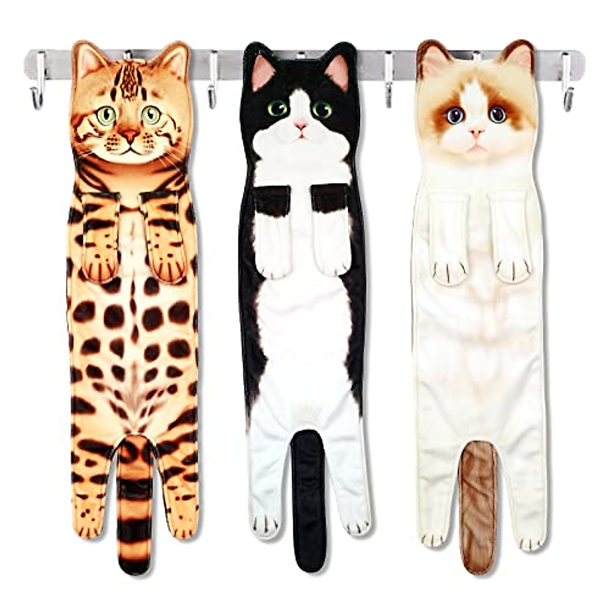 Infaccial 6-Pack Cat Hand Towels Set for Bathroom Kitchen-Cute Cat Hanging Towel Decorative Animal Washcloths Face Towels Cat Decor-Funny Housewarming Cat Gifts for Cat Lovers for mom (6-Pack)