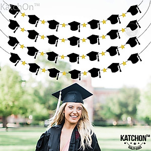 Felt, Black Graduation Cap Garland - 4 String, No DIY | Graduation Garland, Black and Gold Graduation Decorations | Graduation Banner for Graduation Party Decorations 2023 | Graduation Cap Decorations