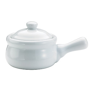 HIC Kitchen French Onion Soup Crock Set with Lids, Fine White Porcelain, 14-Ounce, Set of 4