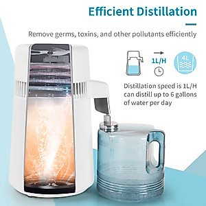 Bonnlo 1.1 Gallon/4L Water Distiller w/BPA-Free Container & All Stainless Steel Interior for Home Use, 750W Countertop Distilled Water Machine Maker Purifier Filter, Distilling Pure Water Maker