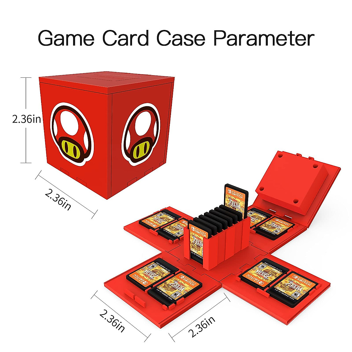 UFOPETIE 16 in 1 Game Storage Box for Switch Game Cards Mario Games Cube up to 16 Games,for Nintendo Switch Game Card Case Cube Nintendo Switch Game Storage Box Mario Mushrooms Thumb Grip 2PCS