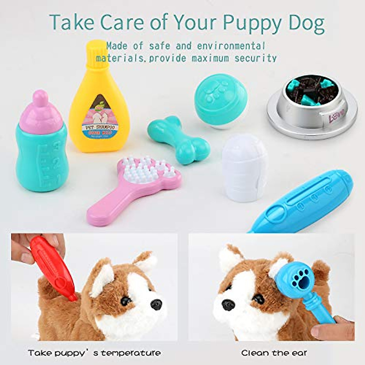 15PCS Electronic Vet Set for Kids,Walk and Bark Little Dog Pretend Play Doctor Playset Pet Care Role Play Early Educational Toys for Boys Grils Toddler