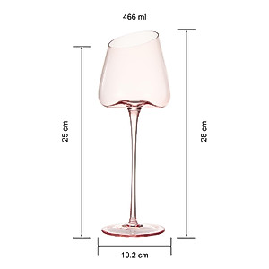 Khen Pink Wine Glasses Gift | Set of 2 | Blush Colored 18oz Slanted Glassware, Tall Stemmed Glass, Water, Gifts Wife, Girlfriend, Women, Birthday, Wedding, Anniversary, Mother's Day