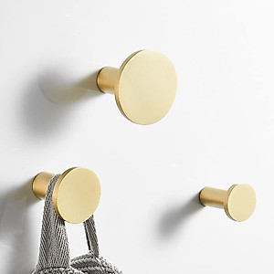 IVAILEX 4 Pack Wall Hooks for Hanging Gold Hooks Solid Brass Decorative Towel Hooks Coat Hooks Wall Mounted Key Hooks for Wall (Round.)