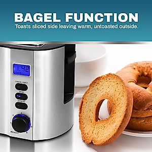 Elite Gourmet ECT2428 Extra Wide 1.25” Slot 2-Slice Toaster, Cancel, Defrost and Bagel Functions, 6 Toast Settings, Slide-Out Crumb Tray, Stainless Steel