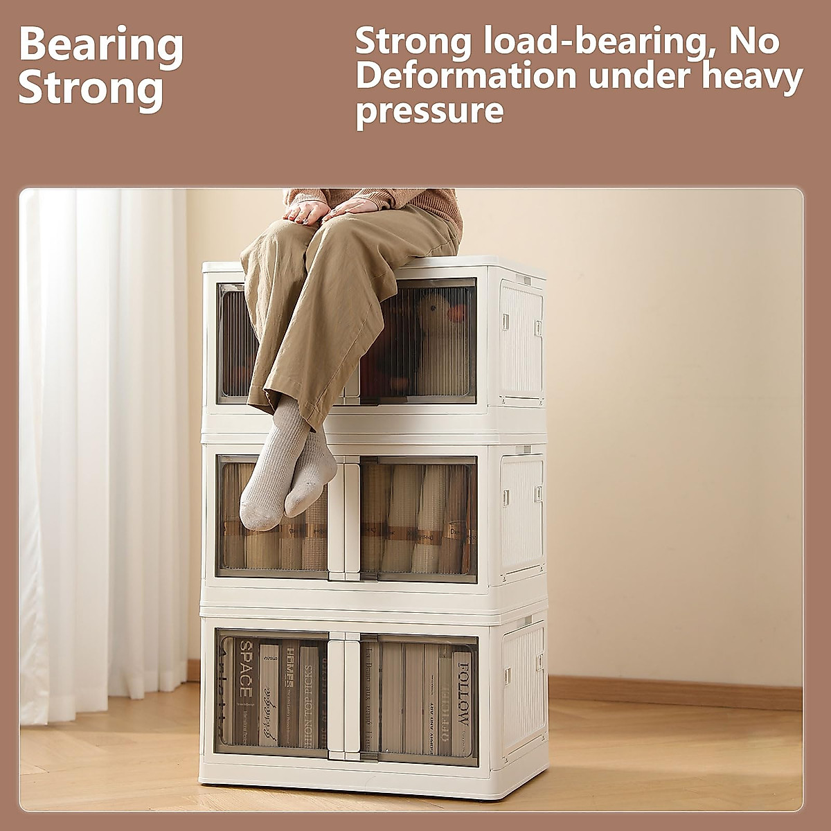 Juoe 1Pc Storage Bins with Lids,Plastic Stackable Storage Bins Open Front/Side/Top,Collapsible Storage Cabinet with Wheels for Closet Shelf,Room,Bedroom,Office,Home,Dorm,Toy