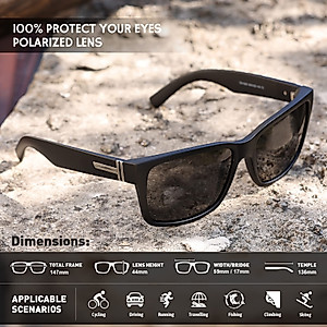 MEETSUN Wide Square Polarized Sunglasses for Men Women Classic Retro Sports Fishing Driving Sun Glasses UV400 (Matte Black Frame/Grey Lens)