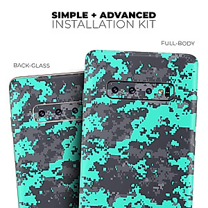 DesignSkinz Bright Teal and Gray Digital Camouflage Protective Vinyl Decal Wrap Skin Cover Compatible with The Samsung Galaxy S20 (Screen Trim & Back Glass Skin)