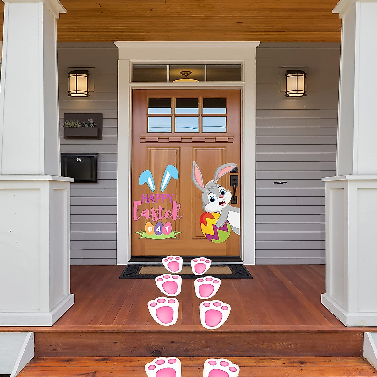 YOTNUS 110 Pcs Easter Bunny Footprint Stickers for Floor, Peel Without Leaving Traces, 14 PCS Rabbit Footprints, for Easter Decoration and Egg Hunting Games